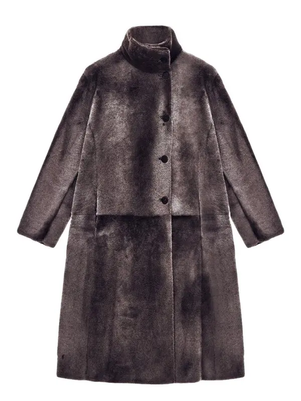 Giorgio Armani Coat Reversible Regular Fit In Shearling With Horn Buttons - Brown