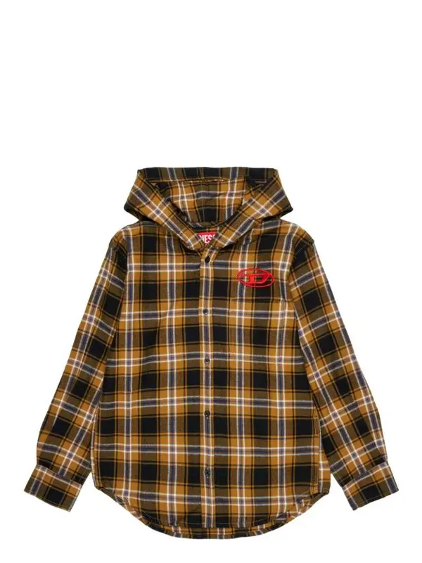 DIESEL® Plaid Hooded Shirt - Brown