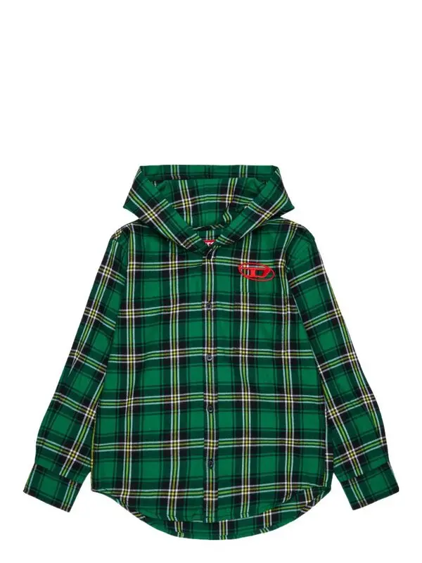 DIESEL® Check-pattern Hooded Shirt - Green