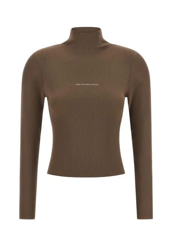 Alexander Wang Jacquard Logo Long Sleeve Turtleneck - Beige