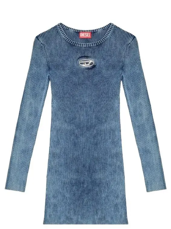 DIESEL® Ribbed-knit Long-sleeve Mini Dress - Blue