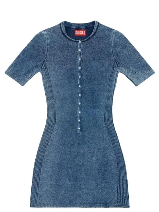 DIESEL® Short Dress In Indigo Boucle Knit - Medium Blue