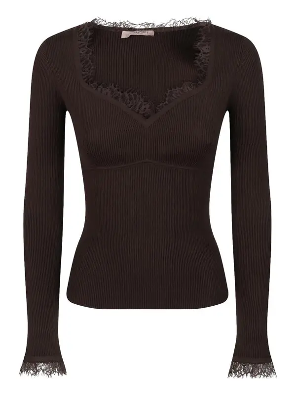 TWINSET Form-fitting Lace Knit Top - Black
