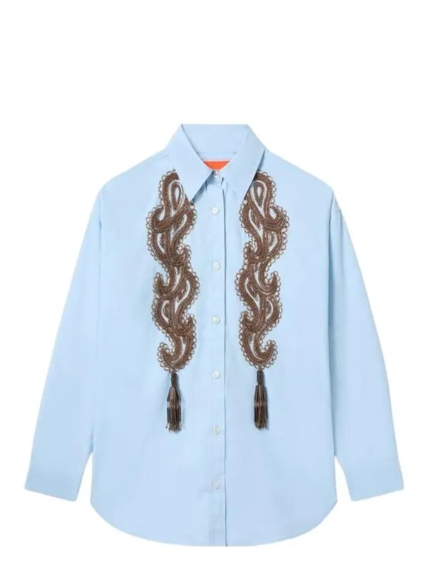 La DoubleJ Peony Placéee Embroidered Cotton Shirt - Light Blue