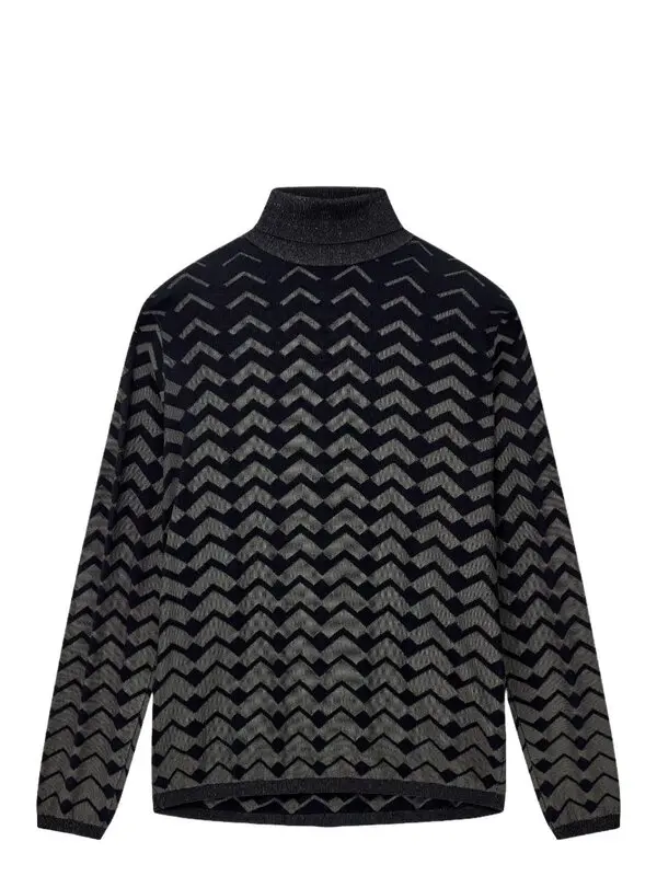 Emporio Armani Turtleneck Sweater With Chevron Pattern - Black