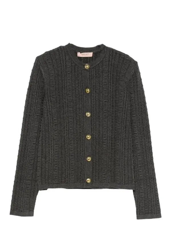TWINSET Button-up Crewneck Jacket With Gold-tone Hardware - Grey