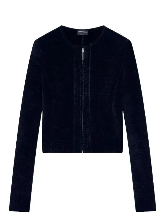 Giorgio Armani Slim Fit Chenille Zip Up Jacket - Black