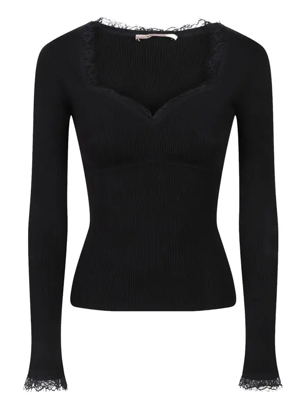 TWINSET Form-fitting Lace Knit Top - Black