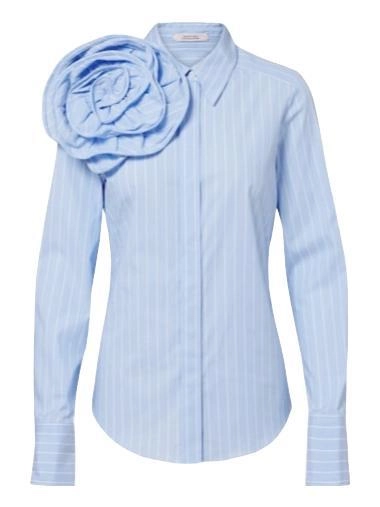 Dorothee Schumacher Striped Power Floral-appliqué Cotton-blend Shirt - Blue