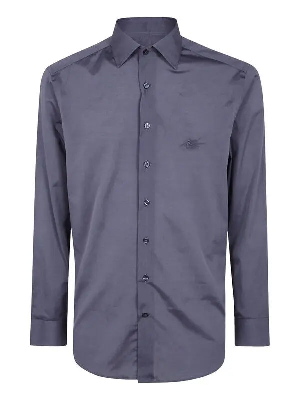 Etro Logo Embroidered Long-sleeved Shirt - Light Grey