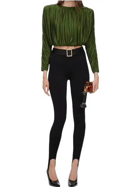 SELF-PORTRAIT Jersey Gathered Top - Olive