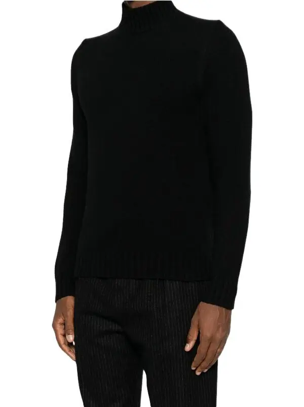 Fedeli Ribbed Knit High-neck Sweater - Black