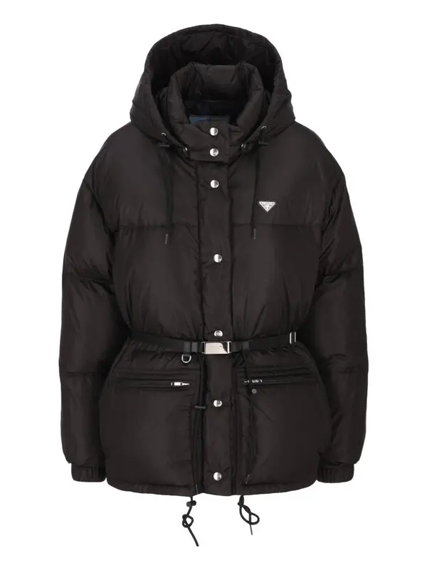Prada Logo Plaque Padded Hooded Jacket - No