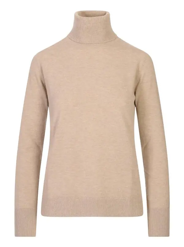 Max Mara Rollneck Knitted Jumper With Elbow Patches - Nude