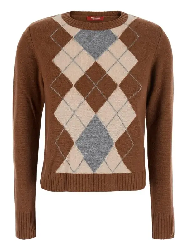 Max Mara Argyle Pattern Crew Neck Sweater - Brown