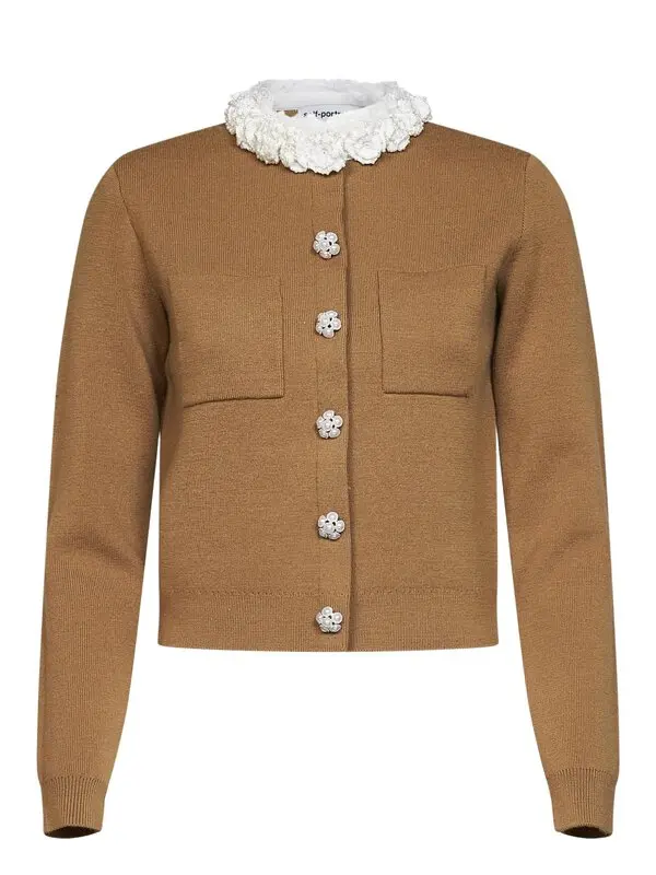 SELF-PORTRAIT Embellished Knit Cardigan - Brown