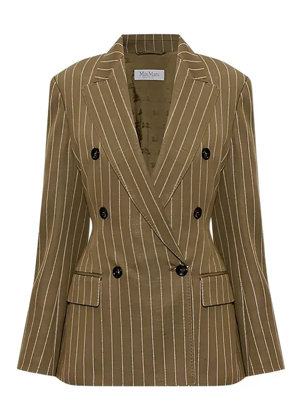 Max Mara Double Breasted Striped Suit Jacket - Brown