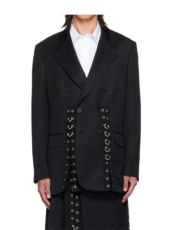 Simone Rocha Double Breasted Grommet Ring Hem Slice Suit Jacket - Black