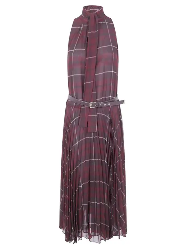 Max Mara Check Patterned Pleated Dress - Checked / Red