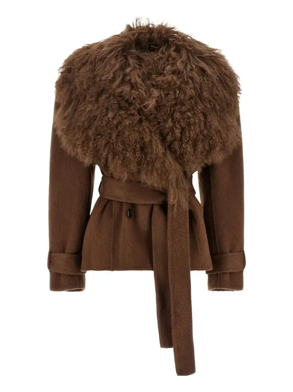 Giuseppe Di Morabito Shearling Collar Cropped Coat - Brown