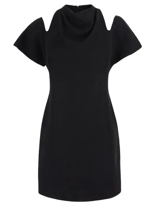 Federica Tosi Short V-neck Long-sleeved Crepe Dress - Black