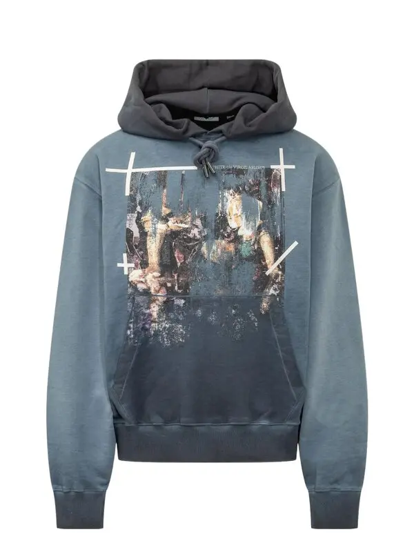 Off-White Graphic Printed Drawstring Hoodie - Blue