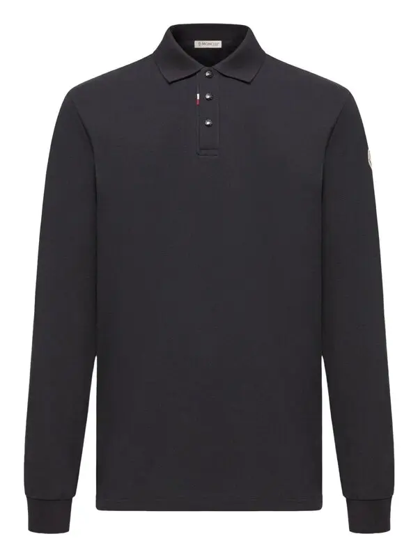 Moncler Logo Patch Long Sleeved Polo Shirt - Dark Blue