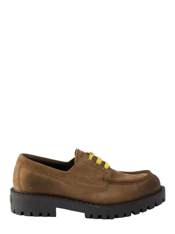 Prada Lug Sole Lace-up Moccasins - Light Brown