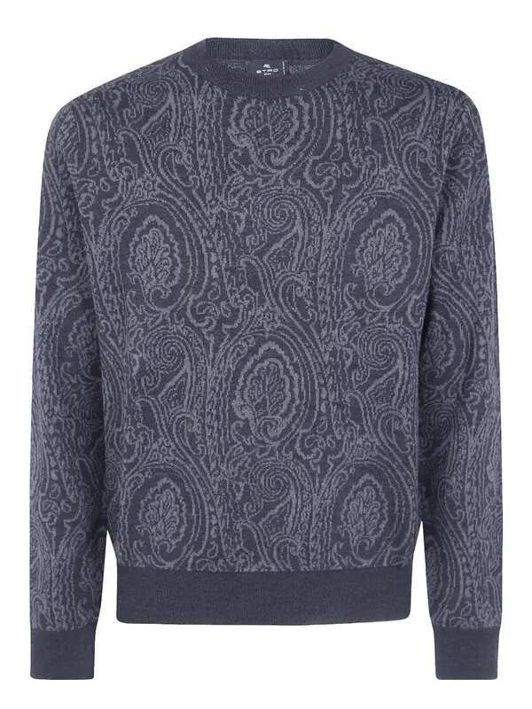Etro Paisley Printed Crewneck Knitted Jumper - Grey