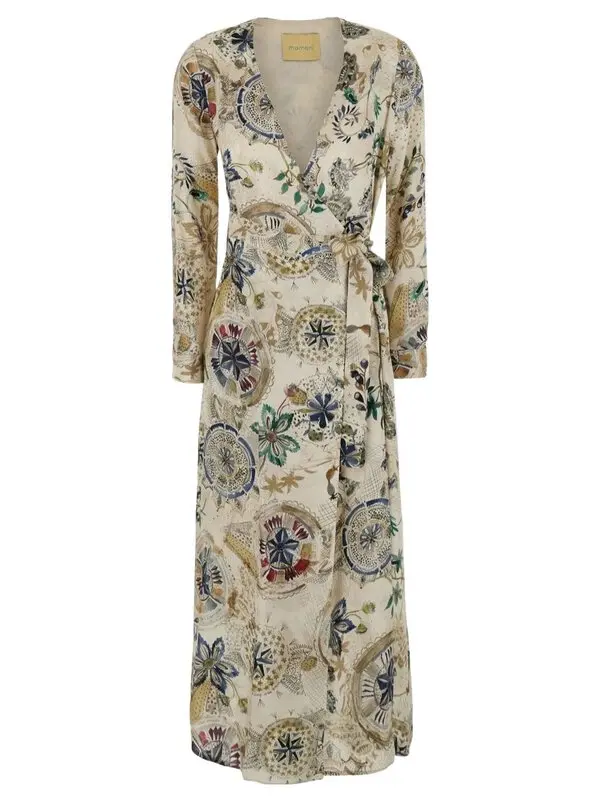 Momoni Printed Wrap Maxi Dress - White