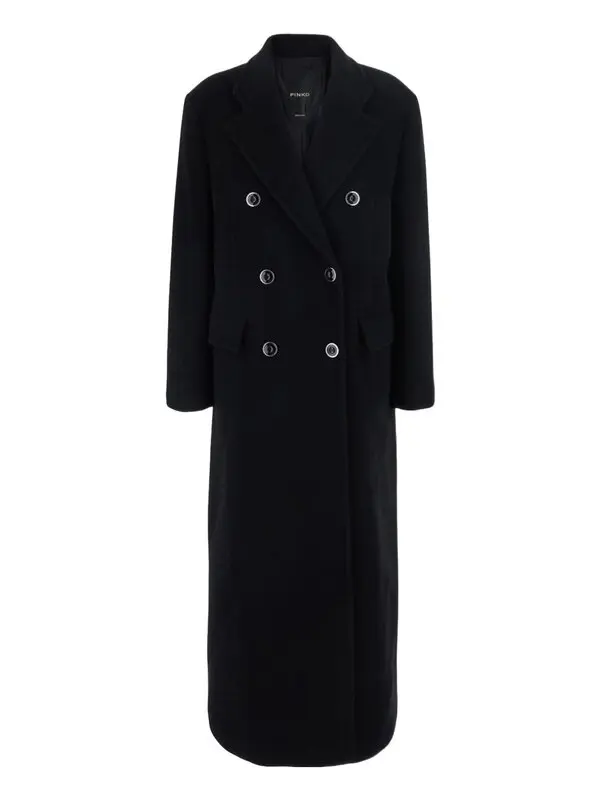Pinko Long Double-breasted Coat In Wool-blend Fabric - Black
