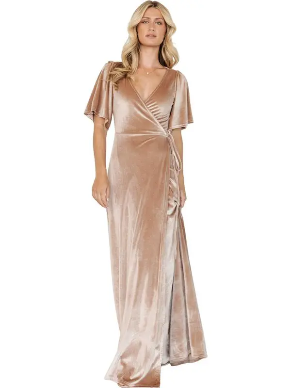 XH TEXTILES Meghan Velvet Wrap Maxi Dress - Champagne