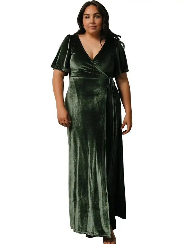 XH TEXTILES Meghan Velvet Wrap Maxi Dress - Deep Green