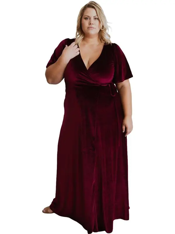 XH TEXTILES Meghan Velvet Wrap Maxi Dress - Mulberry