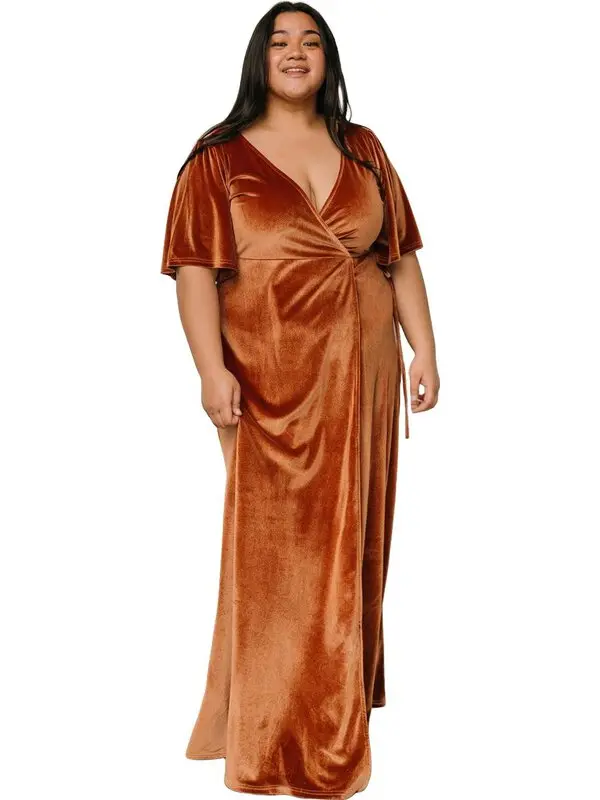 XH TEXTILES Meghan Velvet Wrap Maxi Dress - Spice