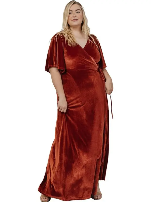 XH TEXTILES Meghan Velvet Wrap Maxi Dress - Terracotta