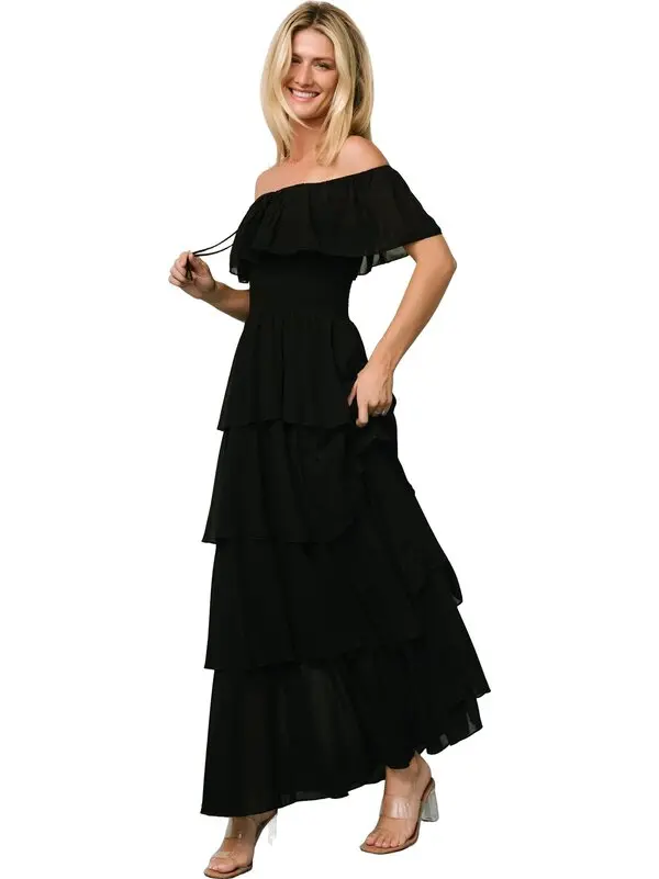 XH TEXTILES Carina Off Shoulder Maxi Dress - Black