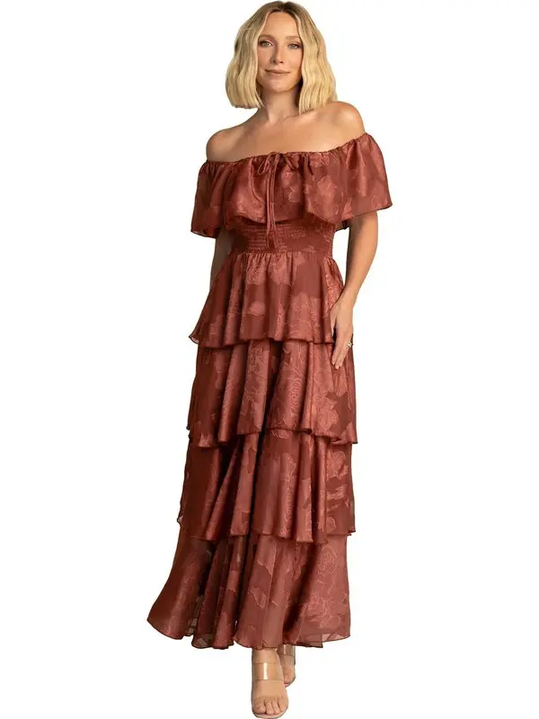 XH TEXTILES Carina Off-shoulder Maxi Dress - Marsala