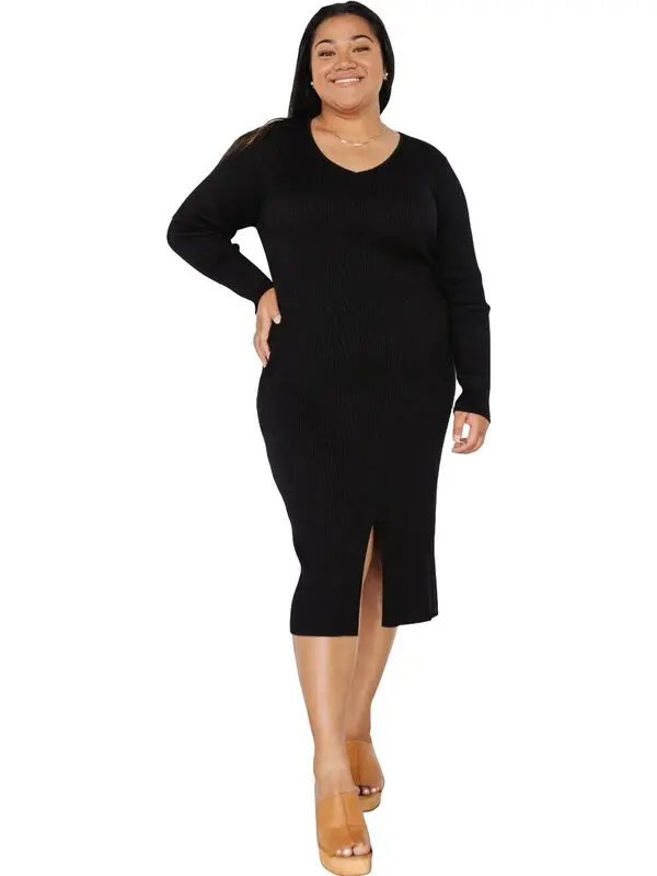 SKIES ARE BLUE Fairmount Ribbed Midi Dress - Black
