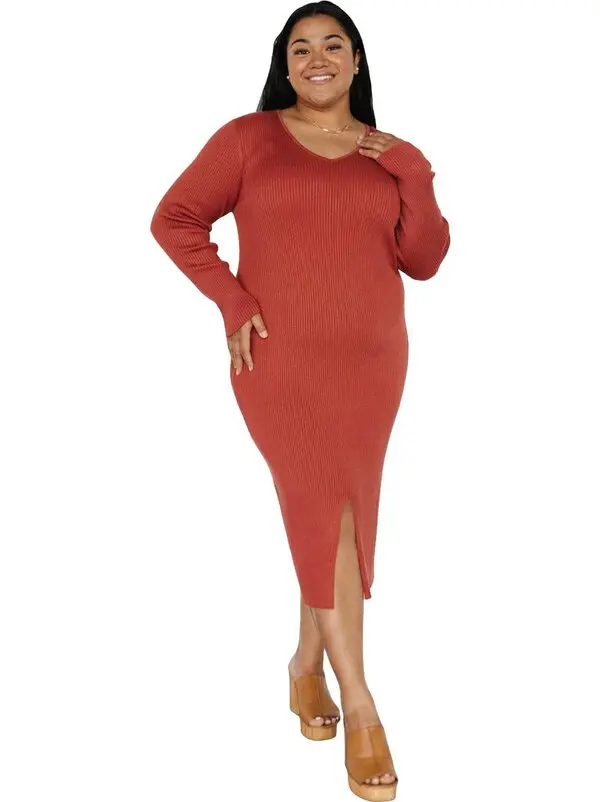 SKIES ARE BLUE Fairmount Ribbed Midi Dress - Clay