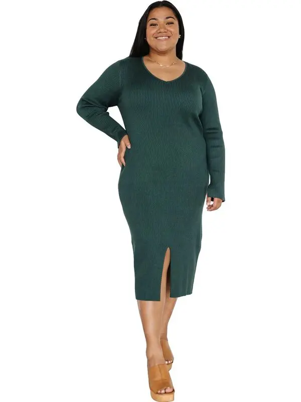 SKIES ARE BLUE Fairmount Ribbed Midi Dress - Green