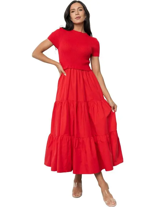 GILLI Devotion Tiered Maxi Dress - Red
