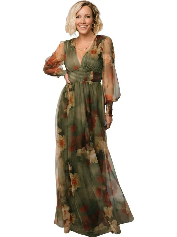 XH TEXTILES Layla Tulle Maxi Dress - Olive + Rust
