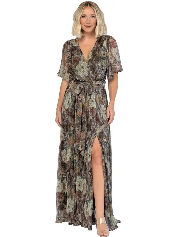 XH TEXTILES Navy And Gold Shimmer Maxi Dress - Green Multi