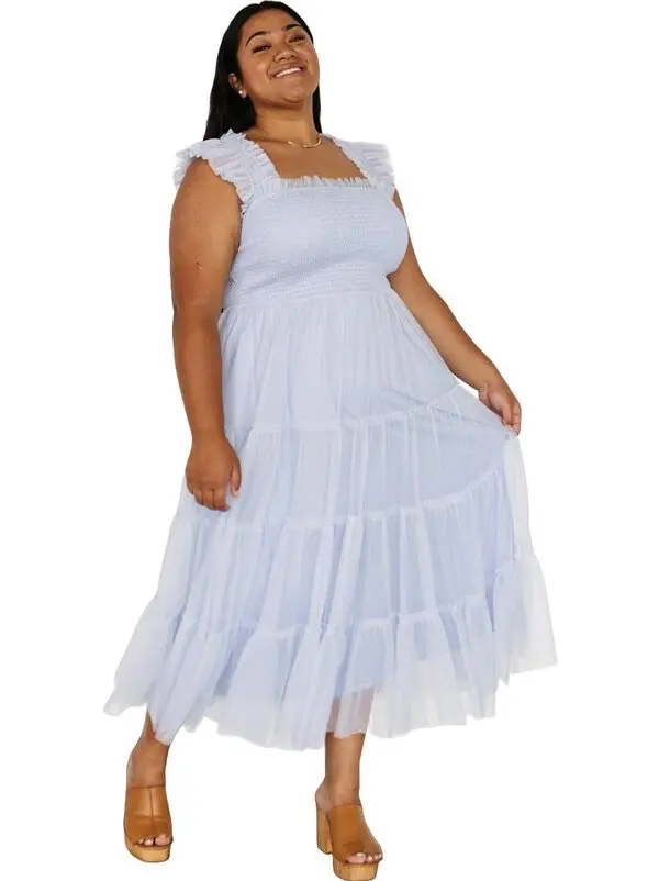 LISTICLE Emma Smocked Tulle Dress - Light Blue