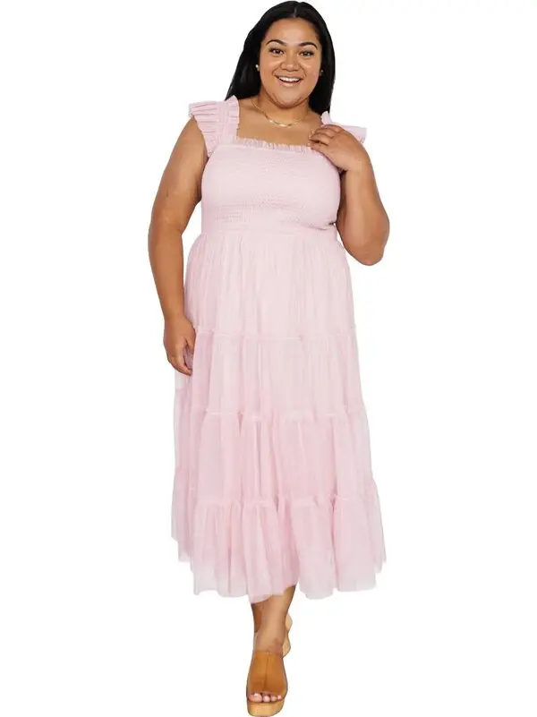LISTICLE Emma Smocked Tulle Dress - Mauve