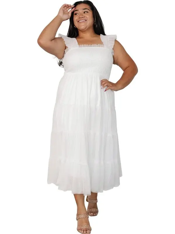 LISTICLE Emma Smocked Tulle Dress - Off White