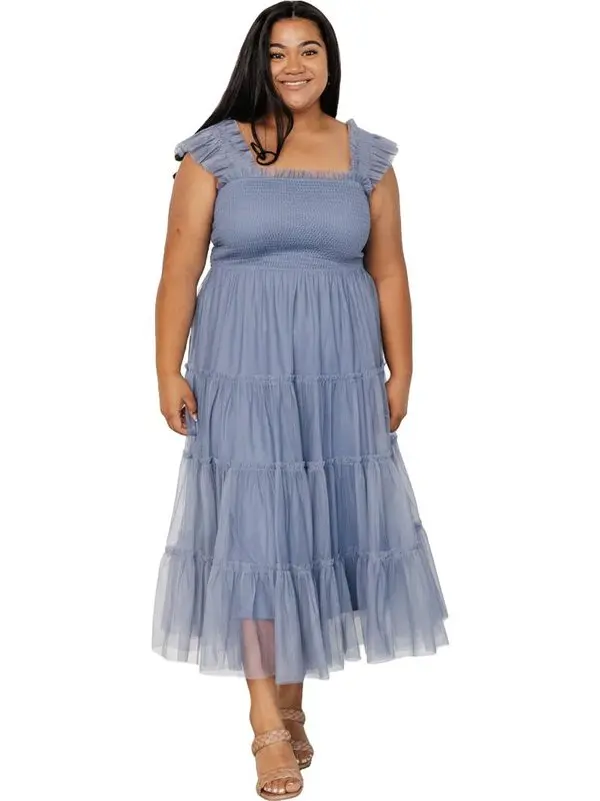 LISTICLE Emma Smocked Tulle Dress - Slate Blue