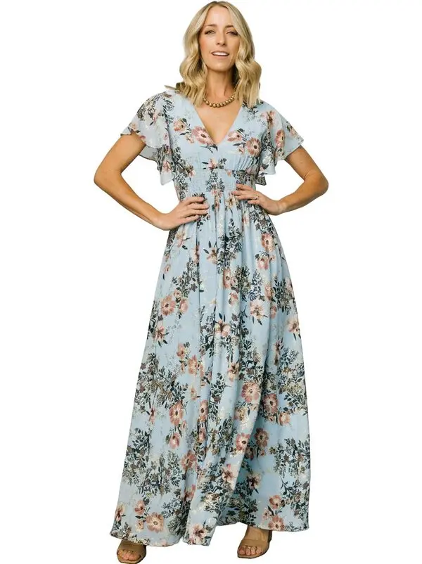 XH TEXTILES Lynlee Metallic Maxi Dress - Light Blue