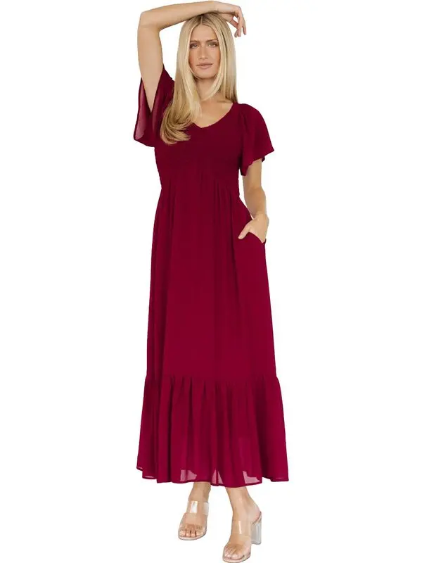 XH TEXTILES Monica Smocked Maxi Dress - Mulberry